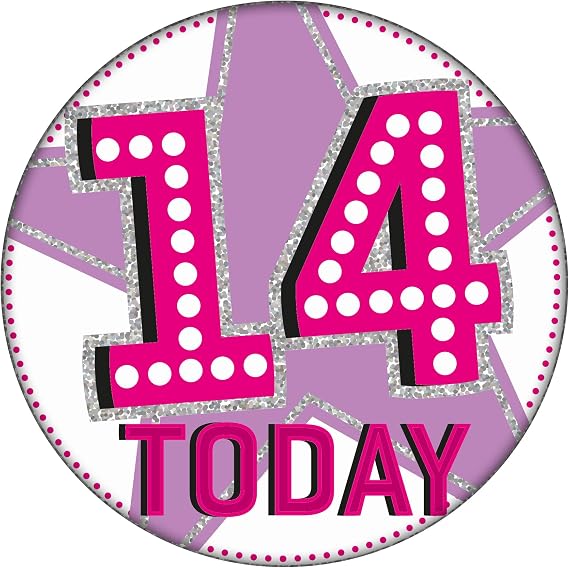 Age 14 Birthday Badge Pink And Silver Star Holographic Recyclable 14th ...