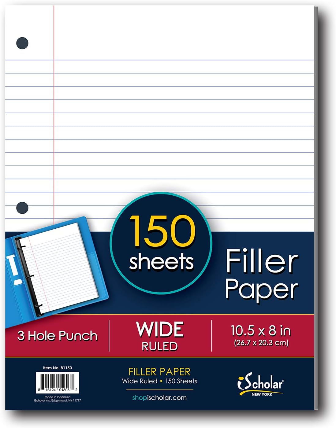 Amazon.com : iScholar Wide Ruled Filler Paper, White, 10.5 x 8-Inches ...