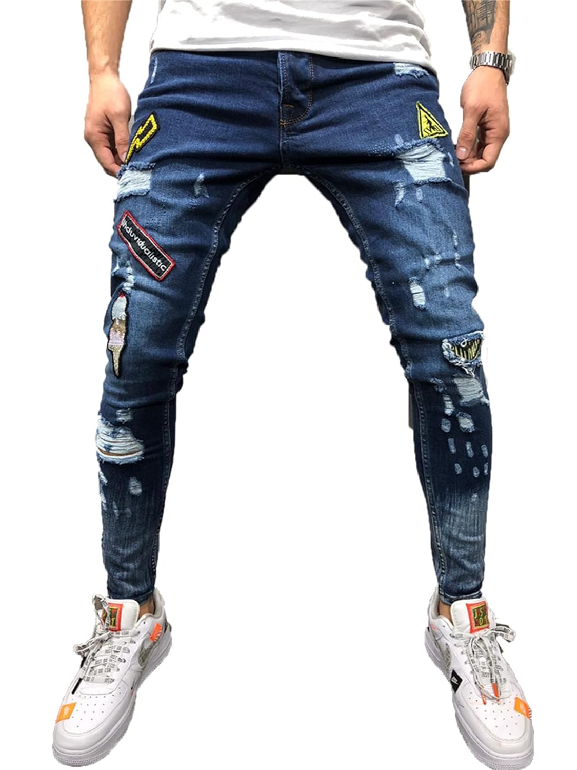Amazon.com: Ripped Skinny Jeans for Men Mens Fashion Slim Fit Skinny ...