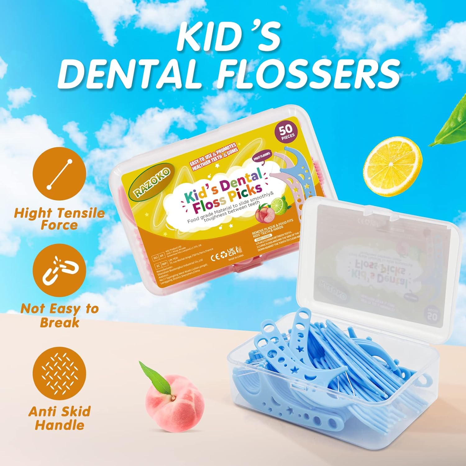 Kids Dental Floss Picks Kids Fun Flossers with 4 Travel Handy Cases Gum ...
