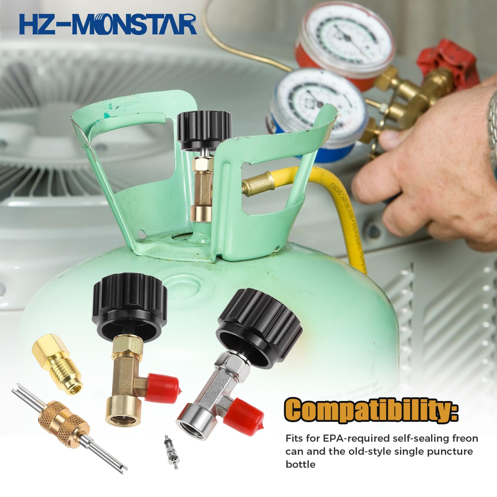 Snapklik.com : HZ-MONSTAR R134a Can Tap, Automotive R134a Self Sealing ...