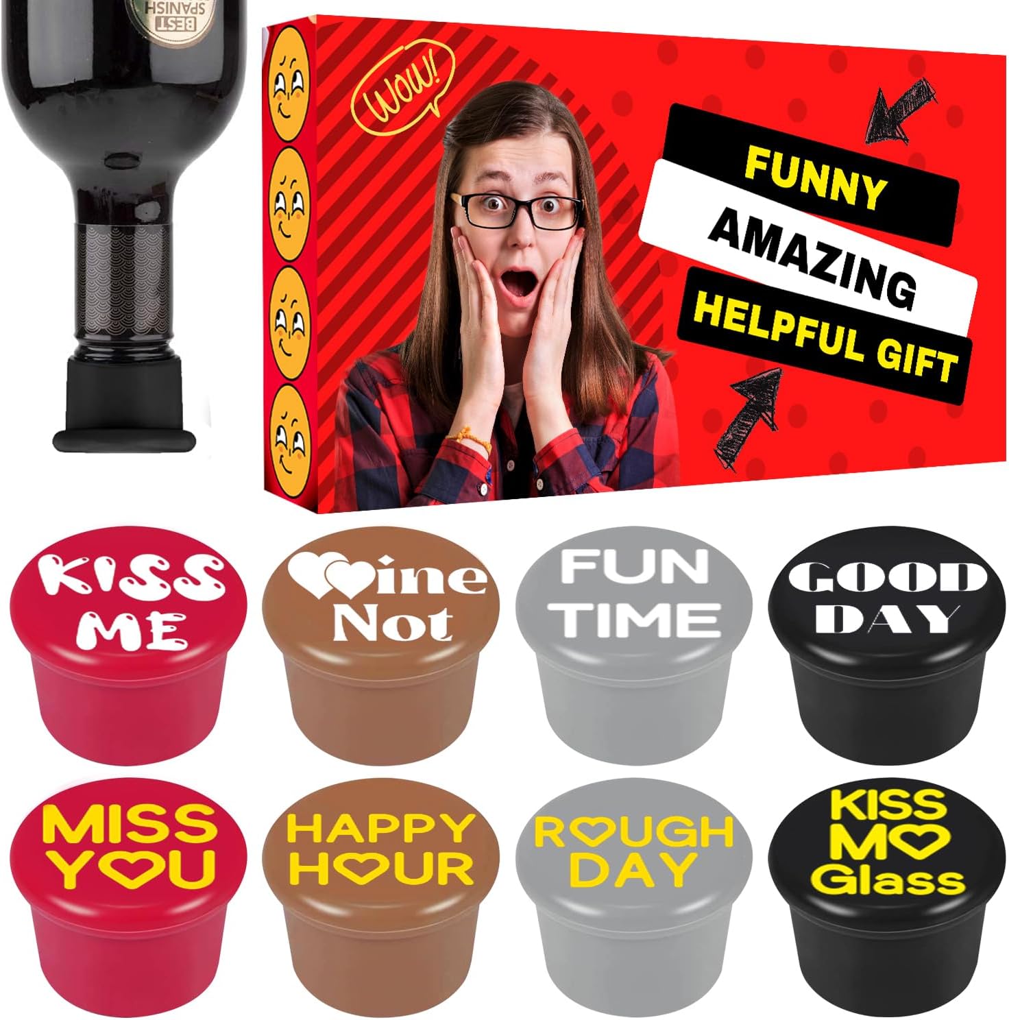 Amazon.com: 5 Funny Silicone Wine Stoppers for Wine Bottles – Wine ...