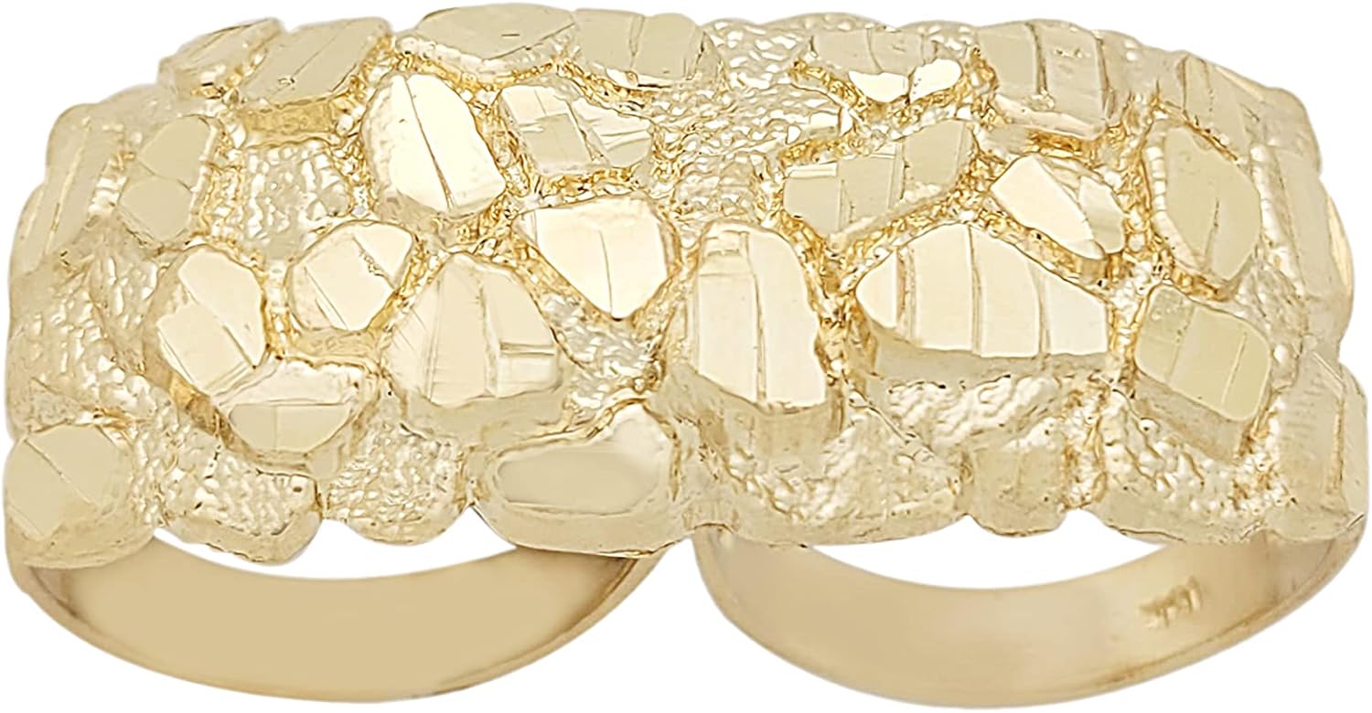 10K Yellow Gold Two Finger Nugget Ring For Men|Amazon.com