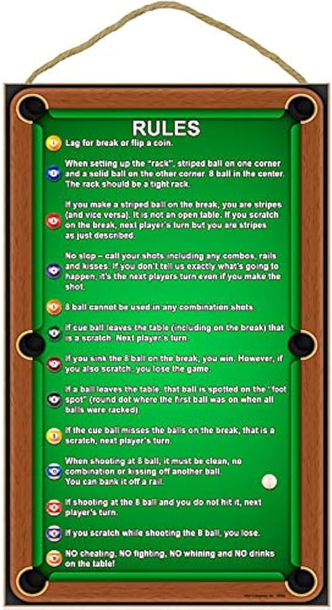 Amazon.com: SJT ENTERPRISES, INC. Billiards/Pool Table Rules Wood Sign ...