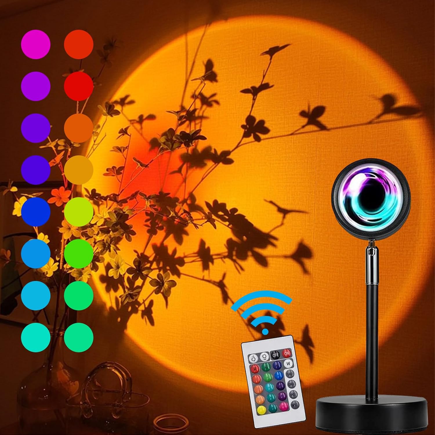 Sunset Lamp,16 Modes 360° Rotation Sunset Lamps for Bedroom, Sunlight ...