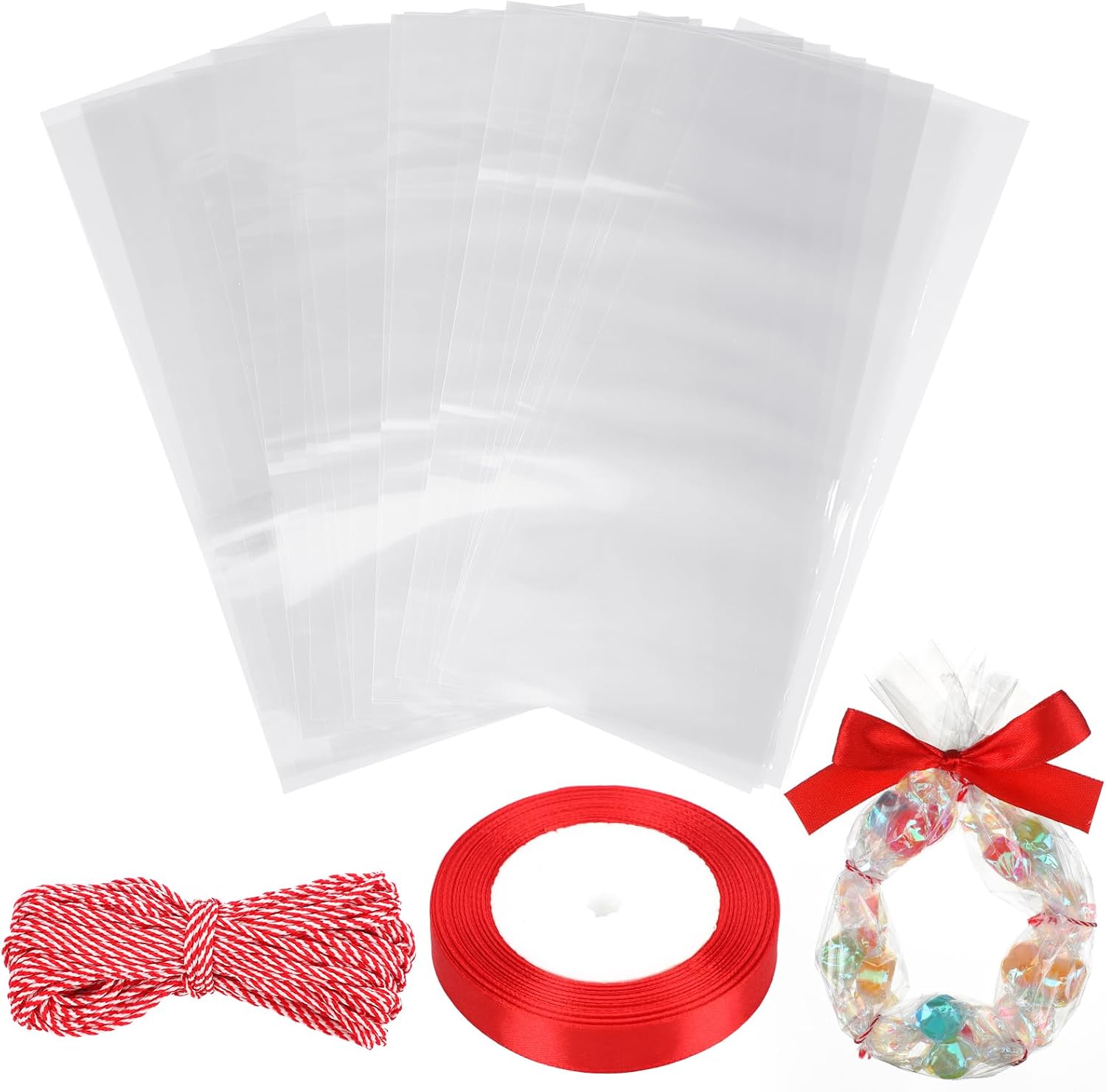Amazon.com: Engrowtic 100 Pieces Christmas Clear Cellophane Sheets ...