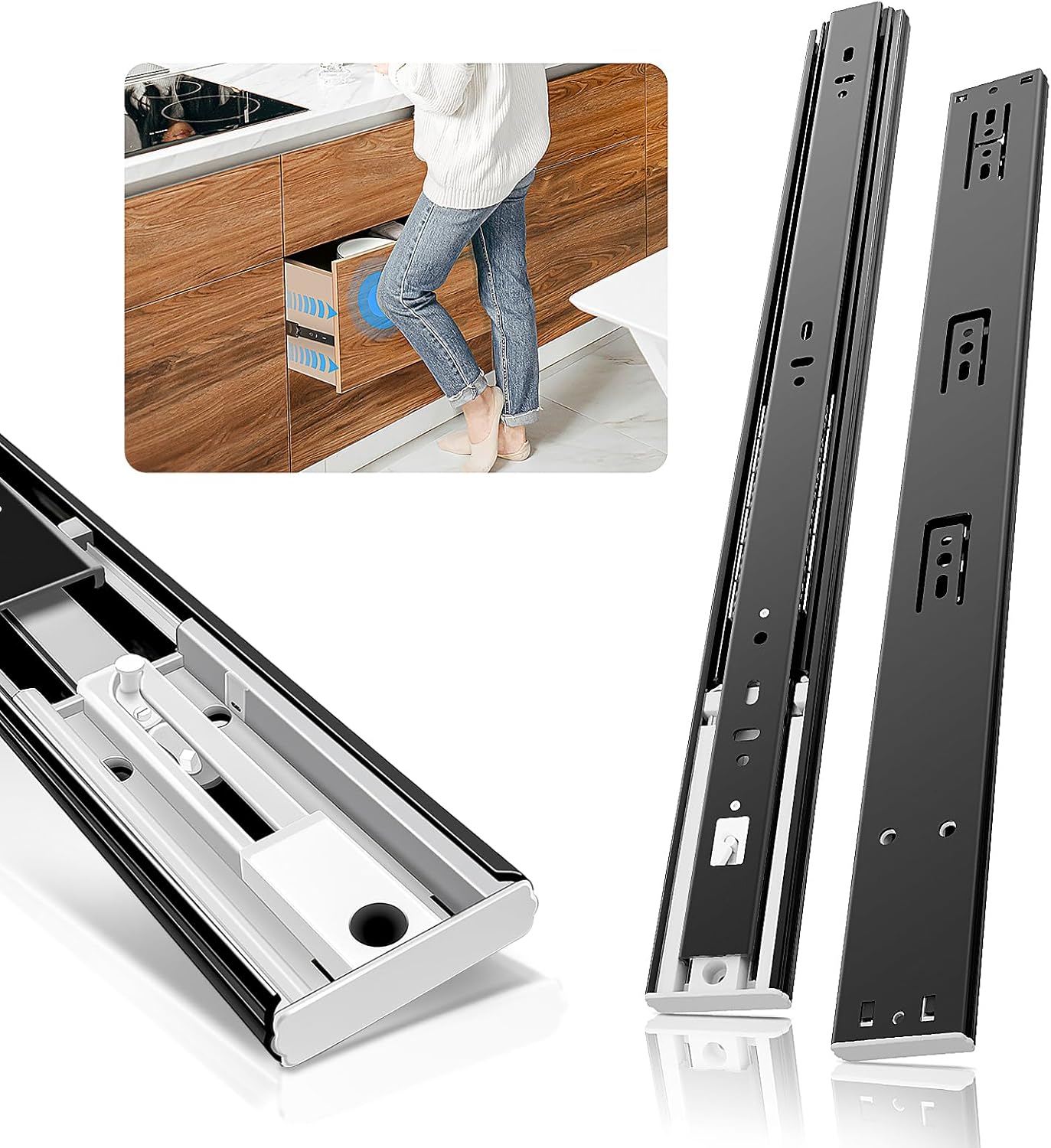 BAIDICE 1 Pair Push to Open Full Extension Drawer Slides 12 14 16 18 20 ...