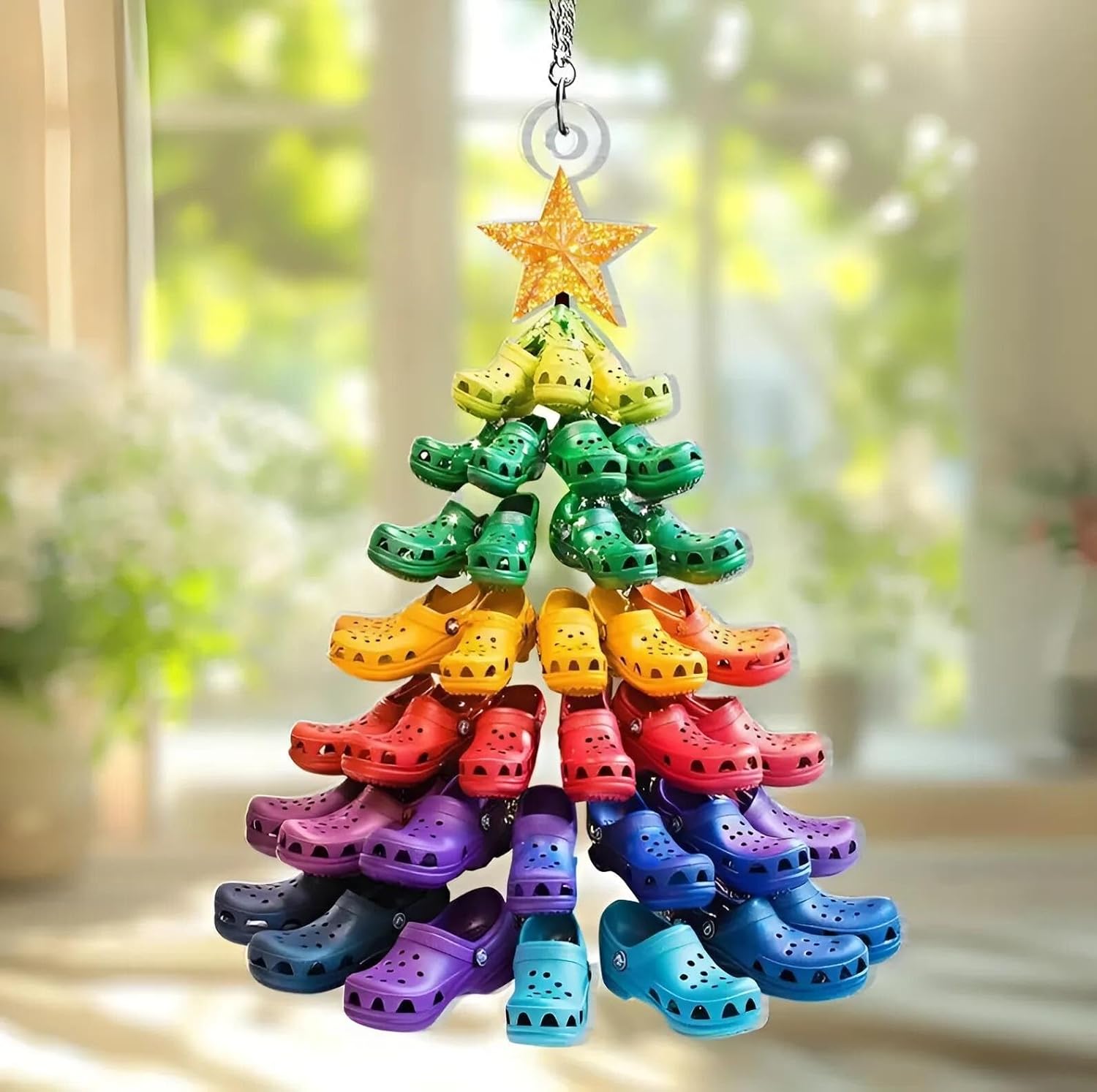 Amazon.com: 2D Flat Crocin Around The Christmas Tree Window Hanging ...