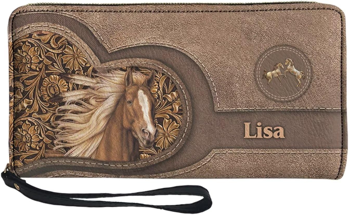 Amazon.com: Tuoxiukan Customizable Name Wallet for Women Horse Wallet ...