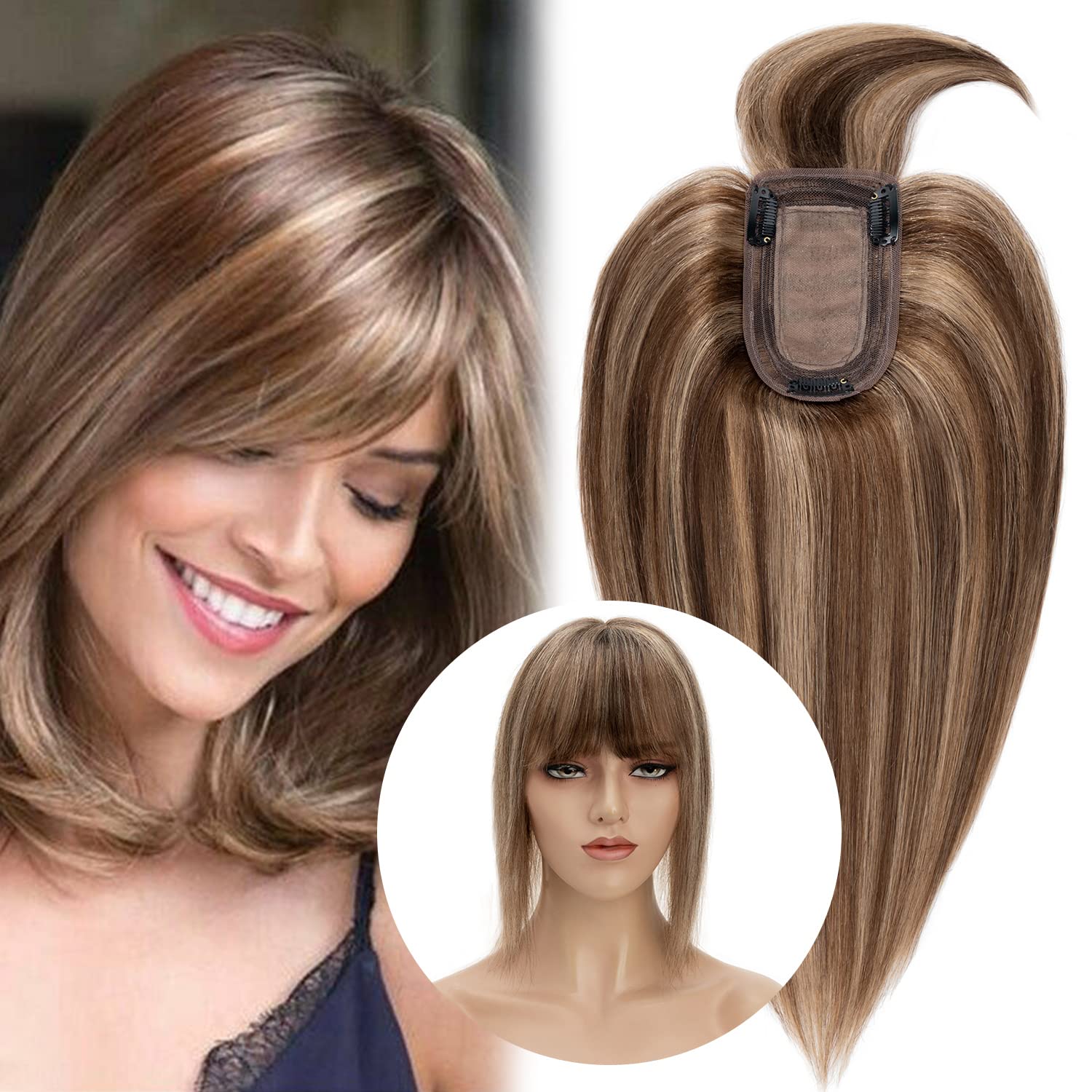 Hairro Clip in Hair Toppers with Bangs 100% Real Human Hair 13 * 7cm ...