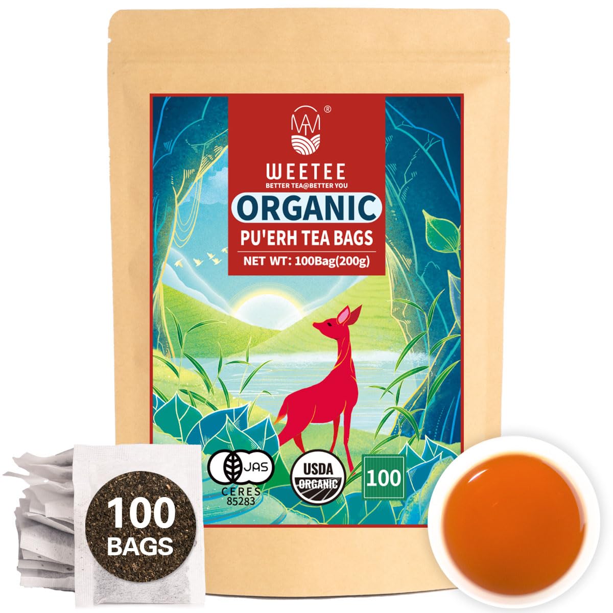 Amazon.com : WT WEETEE Organic Puerh Tea Bags, USDA Certified Organic ...