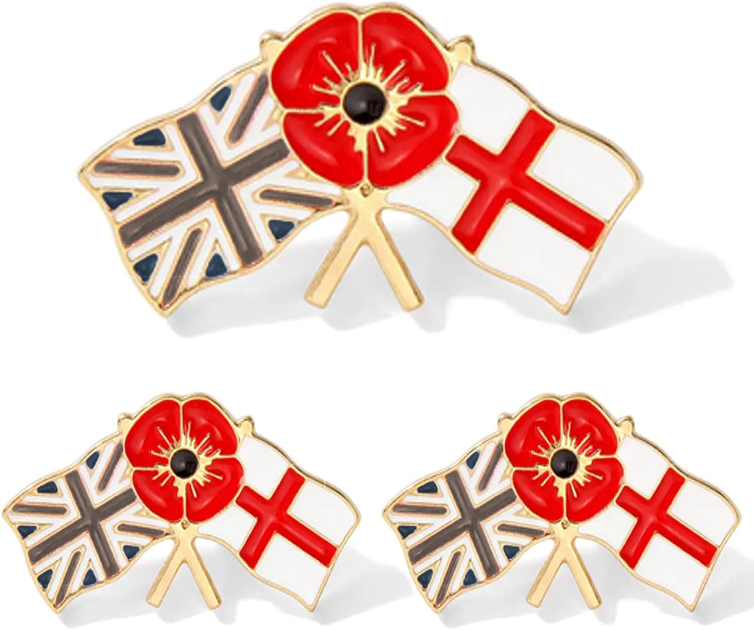 3 PCS Poppy Brooch, Union Jack Poppy Pin Badge,Lest We Forget Poppy ...