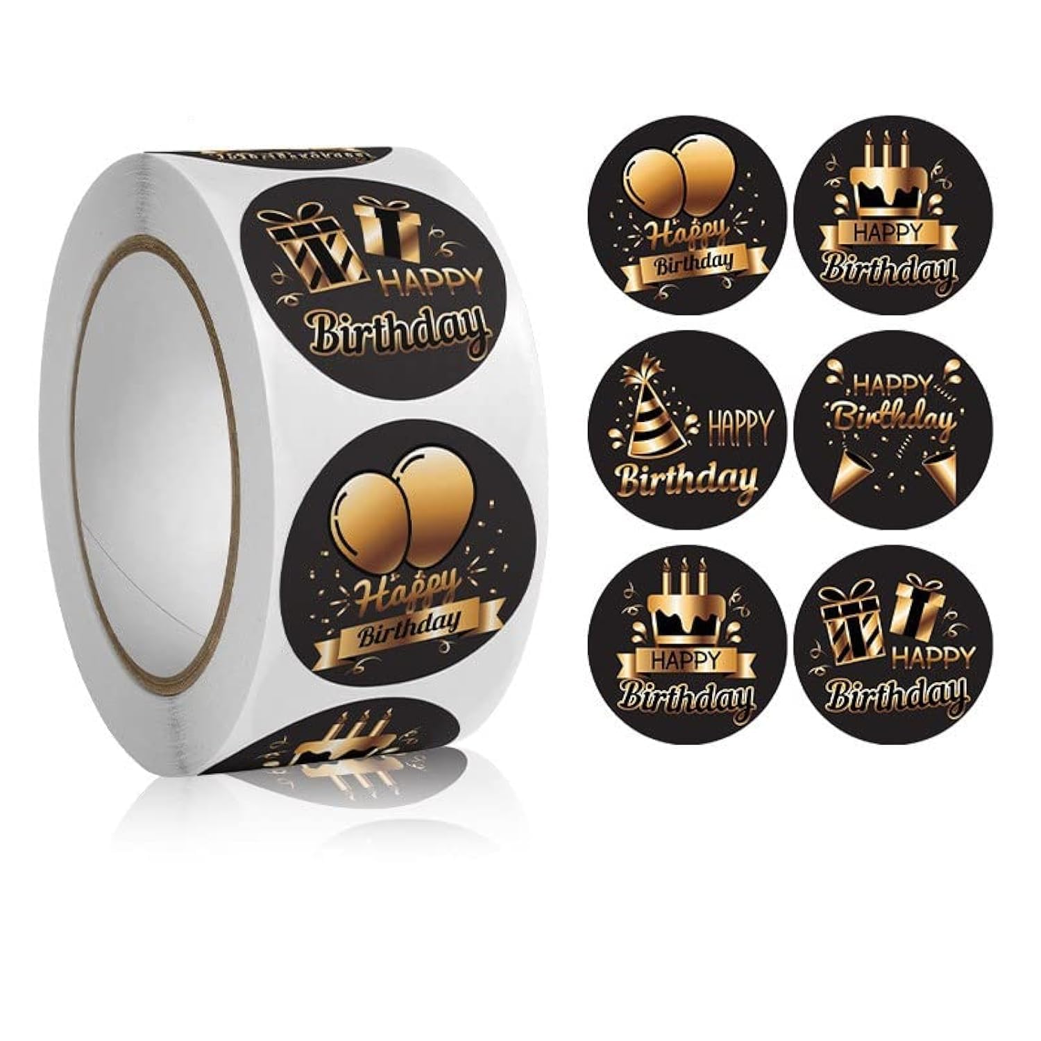Amazon.com: Black Golden Happy Birthday Stickers,Gold Foil Birthday ...