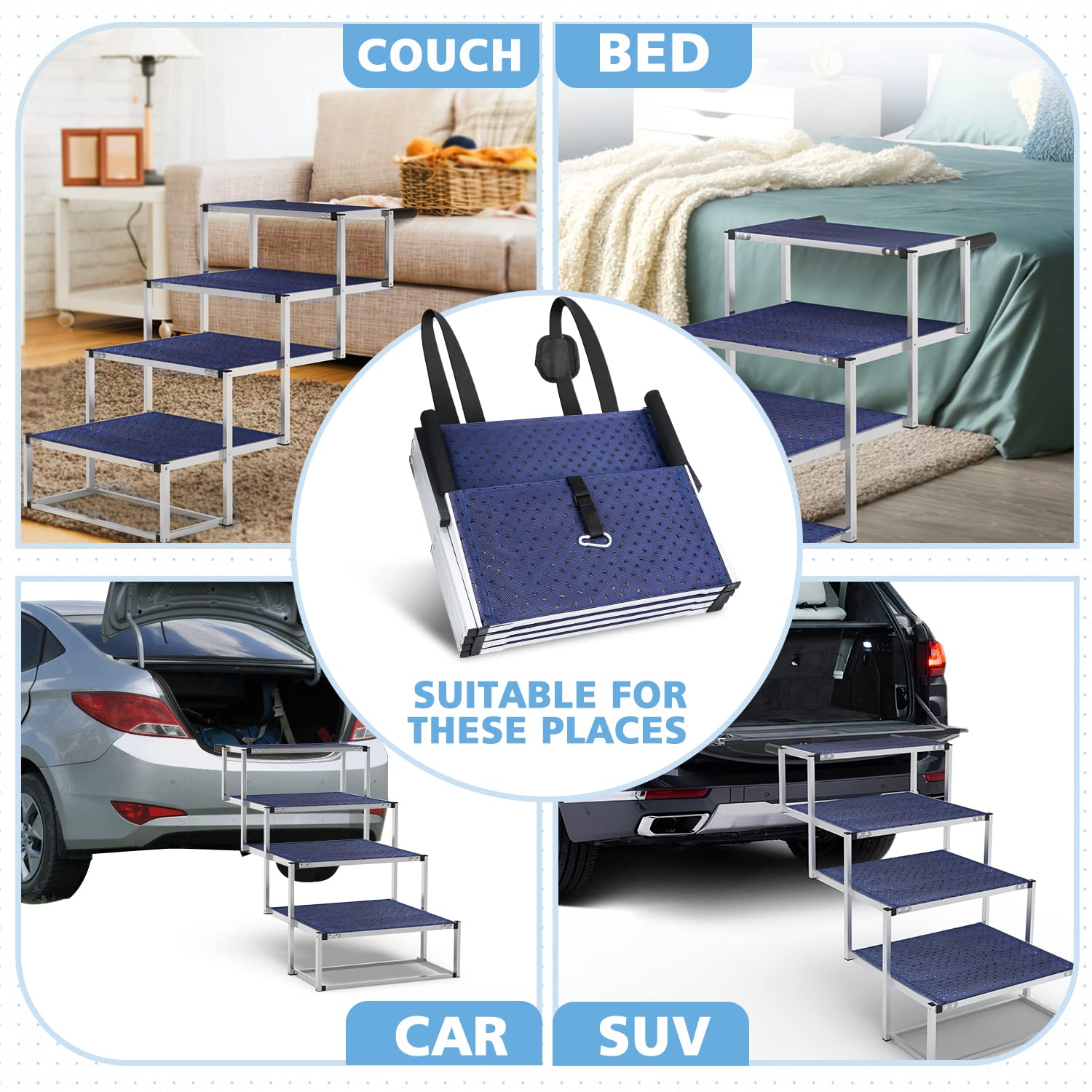 GREENBOX Extra Wide Dog Car Stairs for Large Dogs, Foldable Aluminum ...