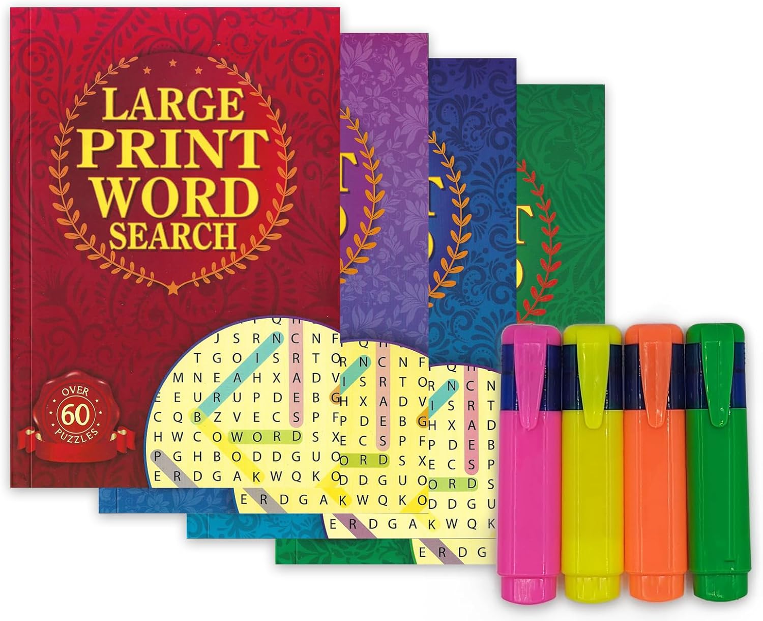 ihoot A5 Large Print Word Search Books for Adults and Highlighters ...