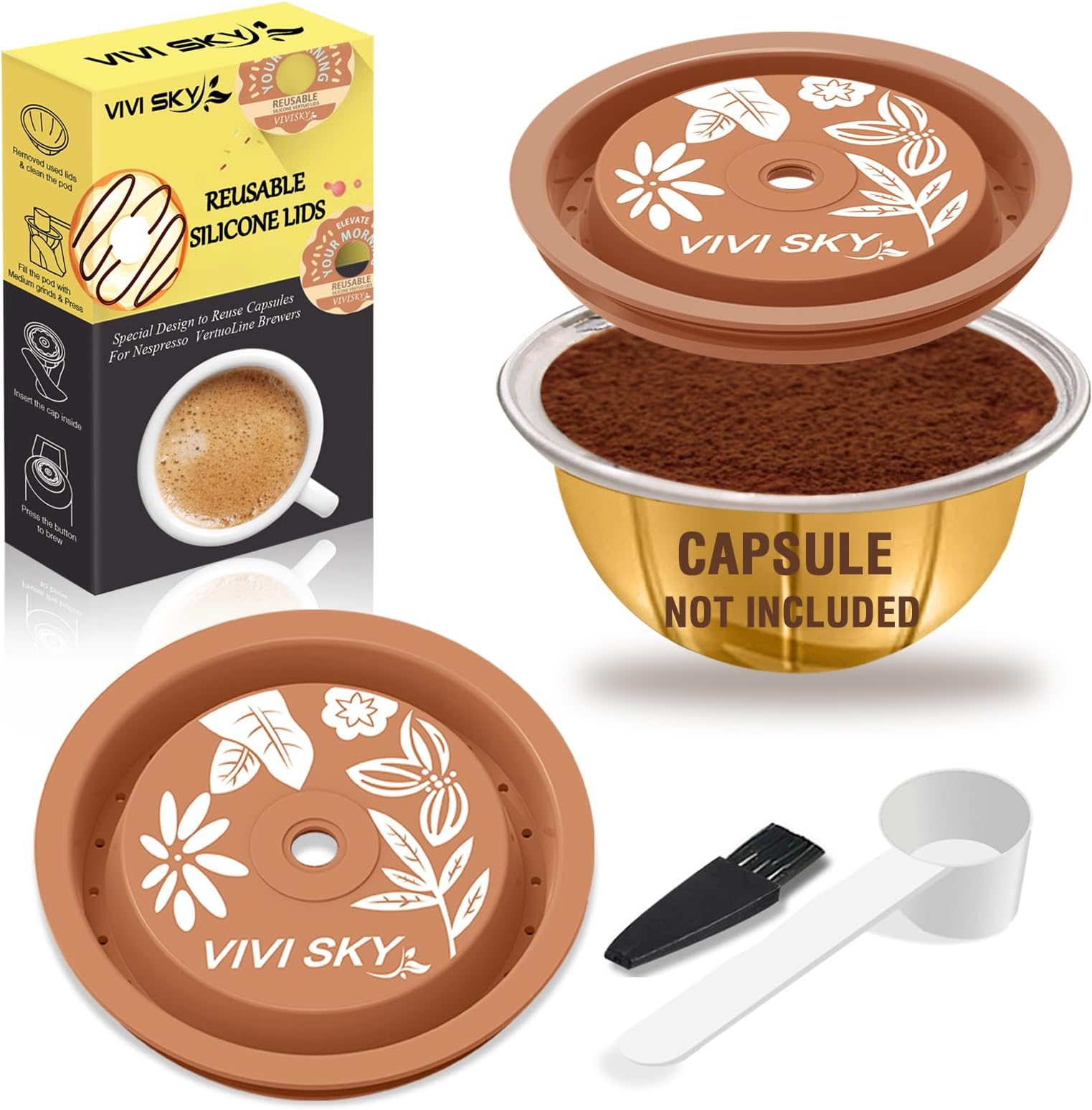 Amazon.com: My-Cap Reusable Coffee Capsule Caps & Lid Set - Compatible ...
