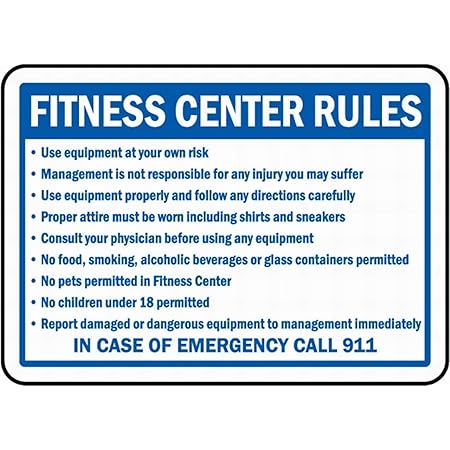Amazon.com: Fitness Center Rules Sign 8x12 Safety Sign Notice Danger ...
