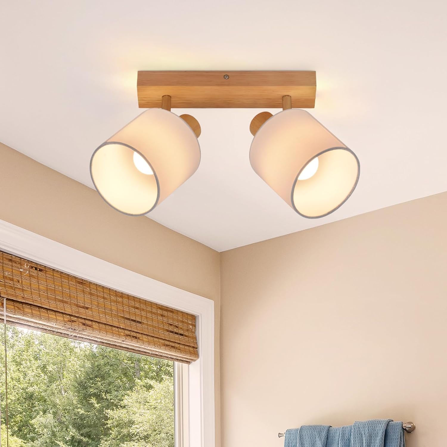 Glitzerlife Plafonnier Spot de Plafond - 2 Spots Bois Éclairage de ...