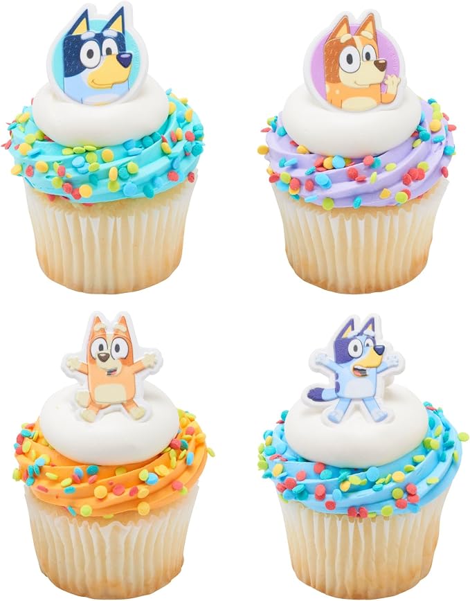 Amazon.com: DecoPac Bluey So Much Fun Rings, 24 Cupcake Decorations ...