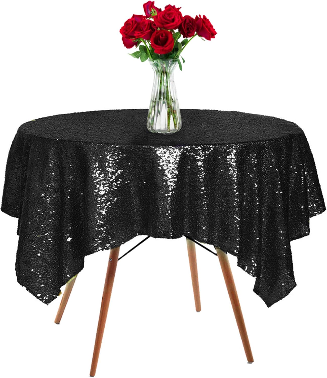 Amazon.com: HMQIANG Sequin Tablecloth 50"x50"Black Shiny Glitter ...