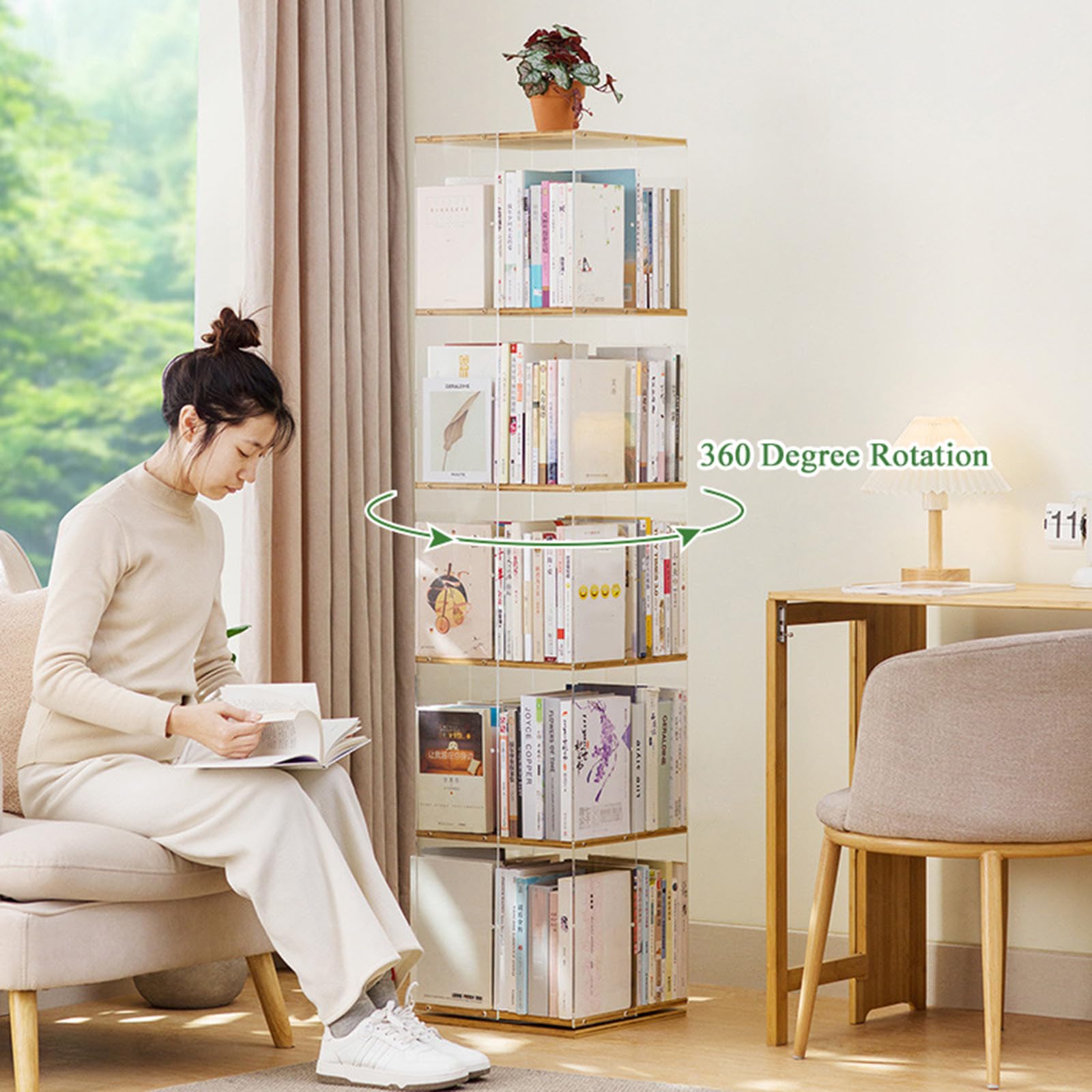 Rotating Bookcase Tower Desk Shelf Flycity 4 Tier , 360° Display ...