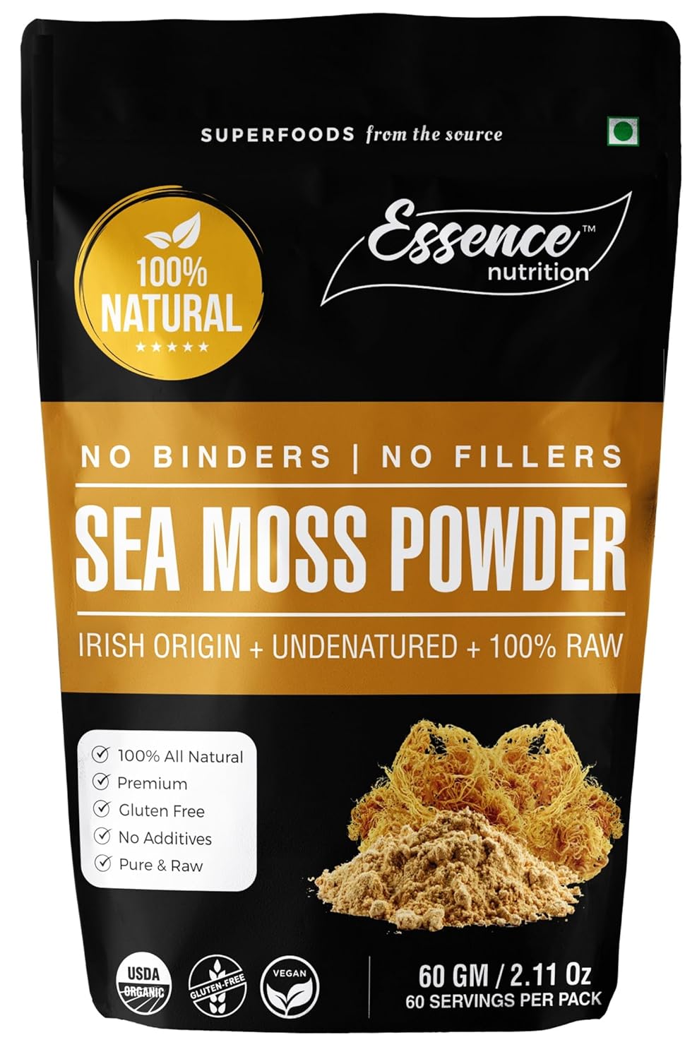 Essence Nutrition Lab Tested Organic SEA MOSS Powder - (60 gm ...