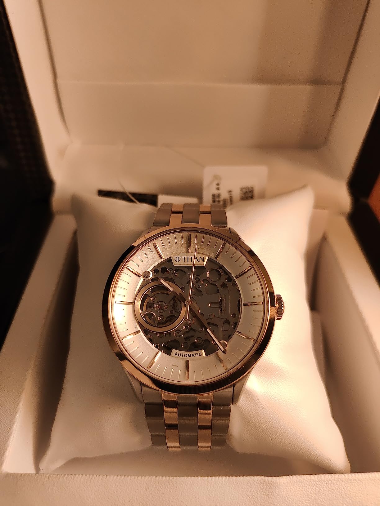 Titan Metal Mechanicals Automatic White Dial Two Toned Silver and Rose ...