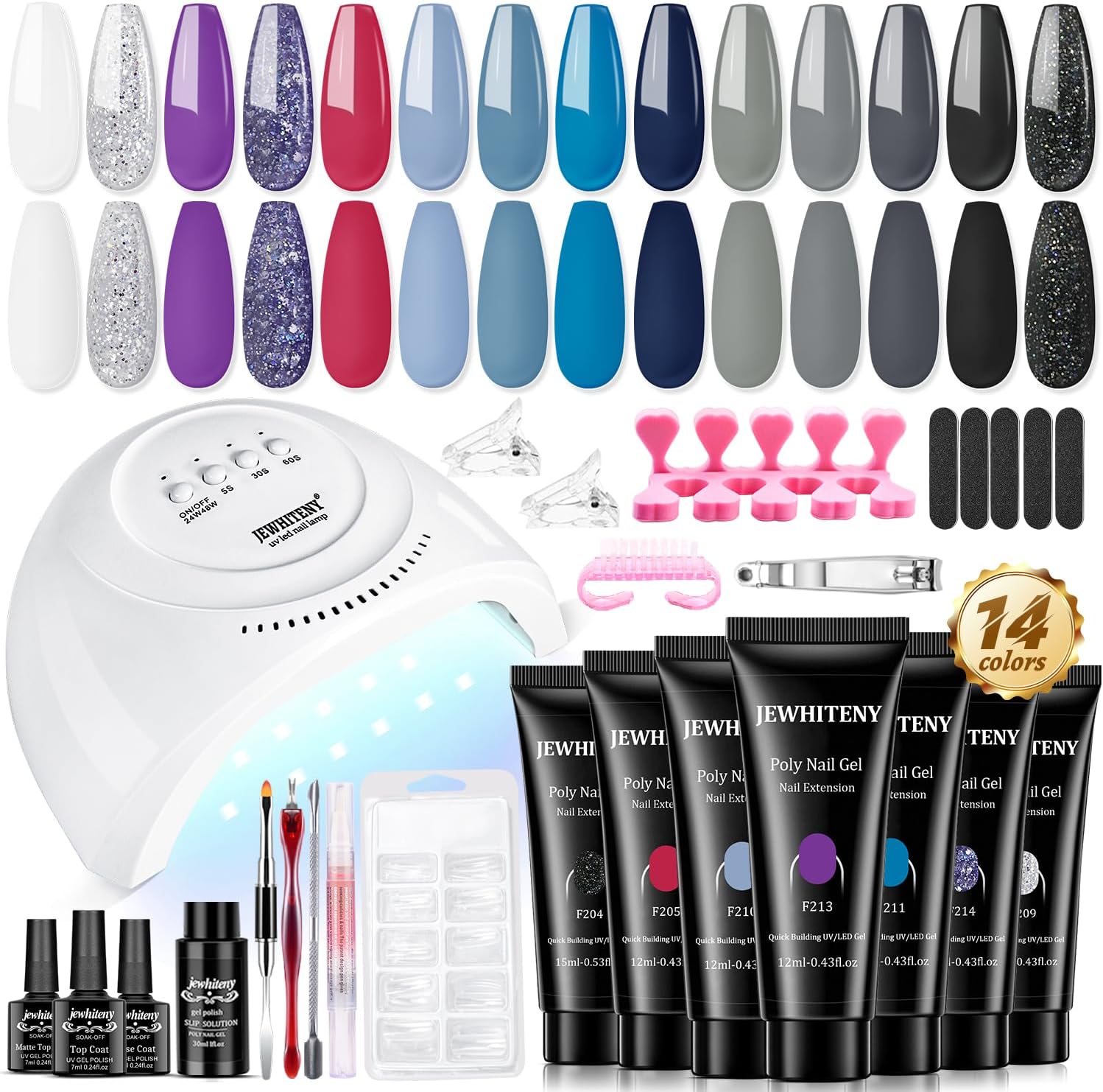 Amazon.com : JEWHITENY 14 Colors Poly Nail Gel Kit All-in-one Kit Poly ...