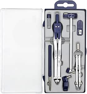 Amazon.com : Math Geometry Tool Set 8 Pieces Rulers Protractor Metal ...