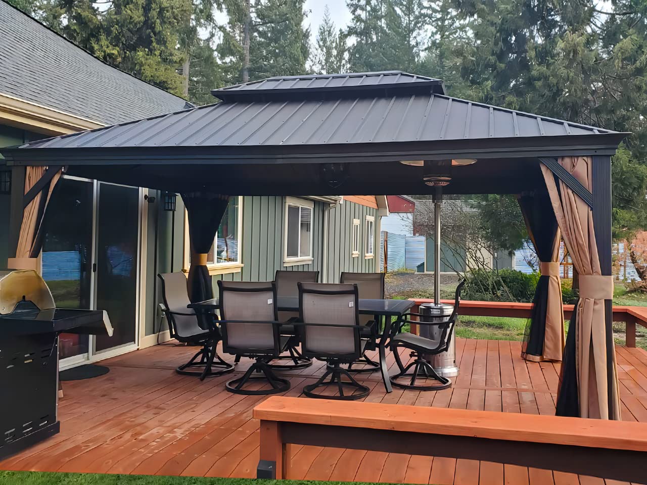 PURPLE LEAF Hardtop Gazebo 12' X 16' Metal Roof with Netting and ...