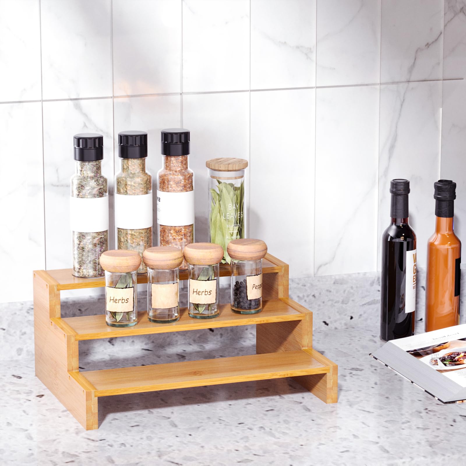 Snapklik.com : Spice Rack,3 Tier Bamboo Cabinet Organizer For ...