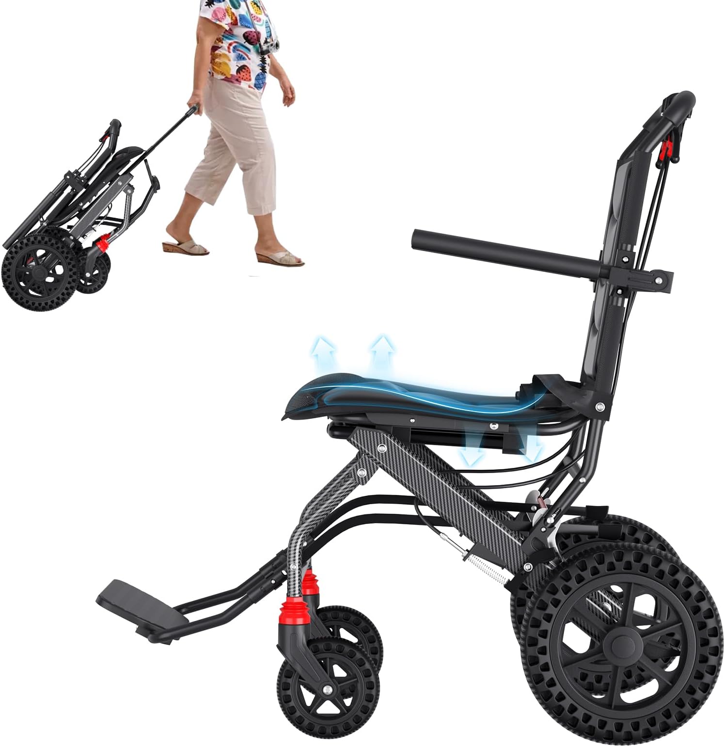 Amazon.com: (18" Wide Seat) Lightweight Ergonomic Transport Wheelchair ...