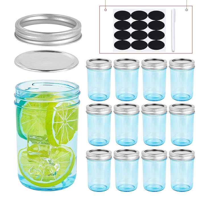 Buy Triple Bubble 12 Pack 8 oz Mason Jars Small Glass Jars with Lids ...