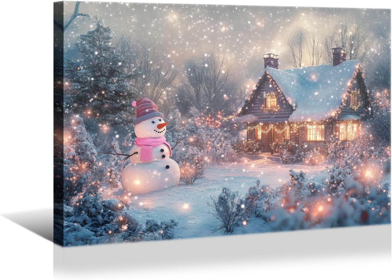 Amazon.com: Looife Snowman at the Cottage Canvas Wall Art 16x12 Inch ...