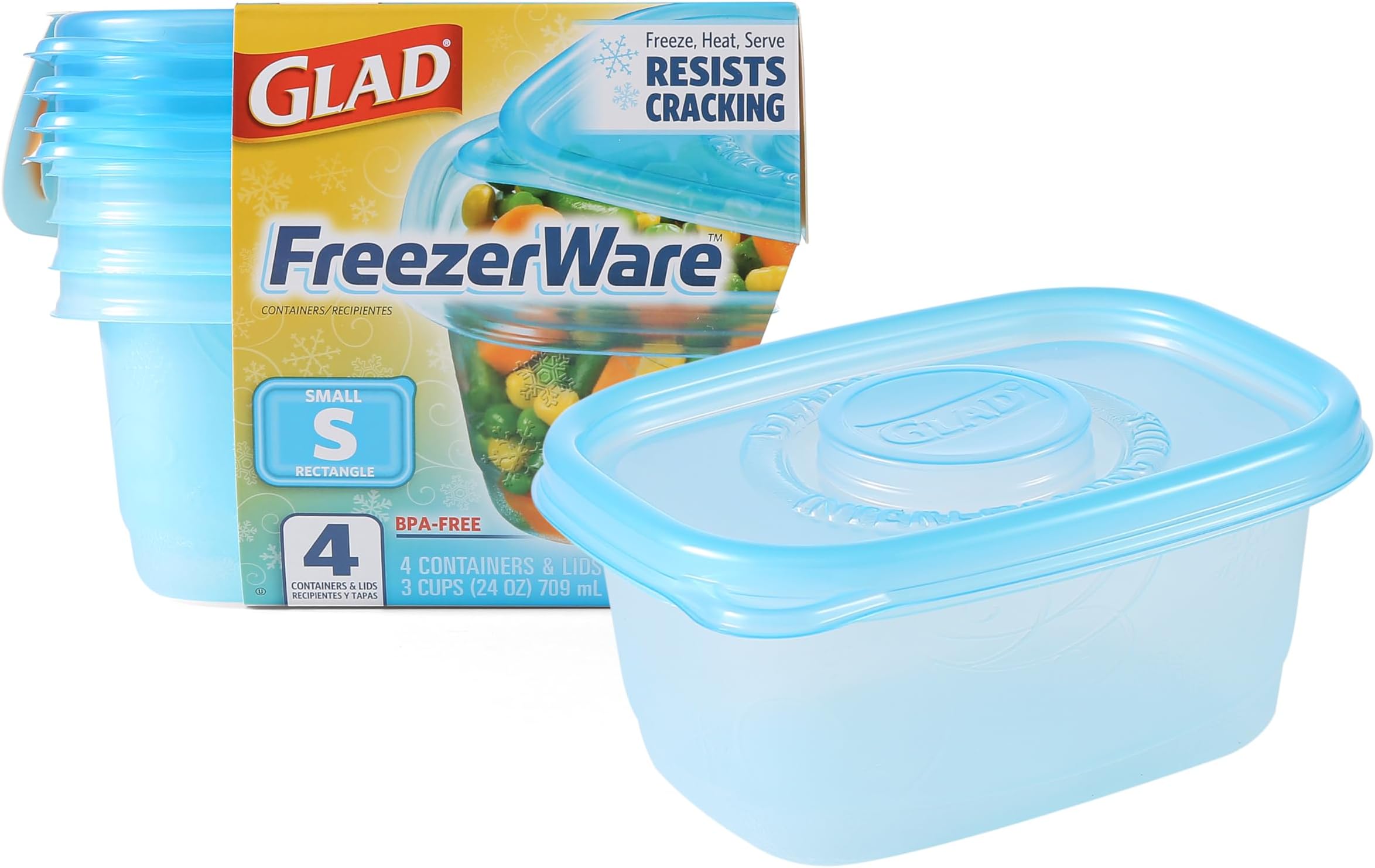 Amazon.com: Glad Food Storage Containers, FreezerWare, Small, 24 oz, 4 ...