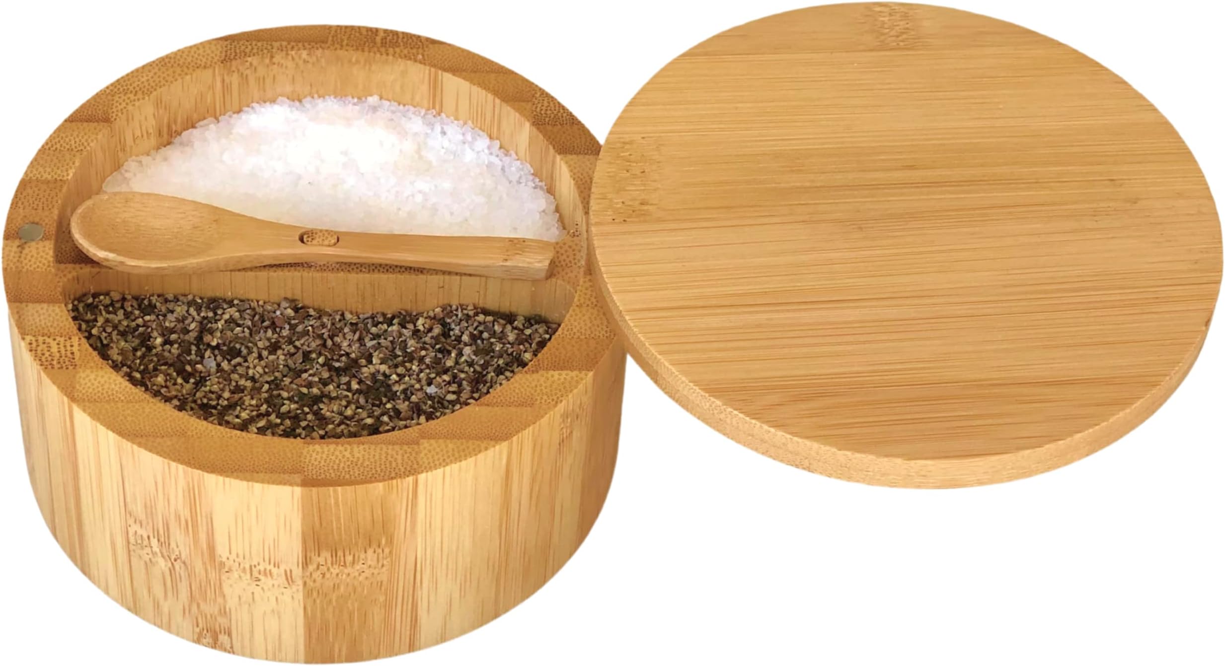 Amazon.com: Lily's Home 2-in-1 Round Bamboo Container, Divided Spice ...
