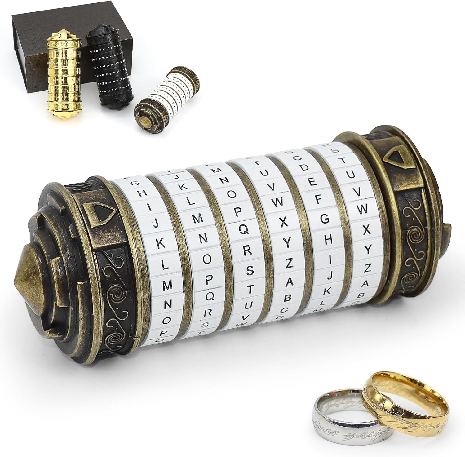 Da Vinci Code Style Metal Cryptex Lock Box, Mini Bronze Mechanical ...