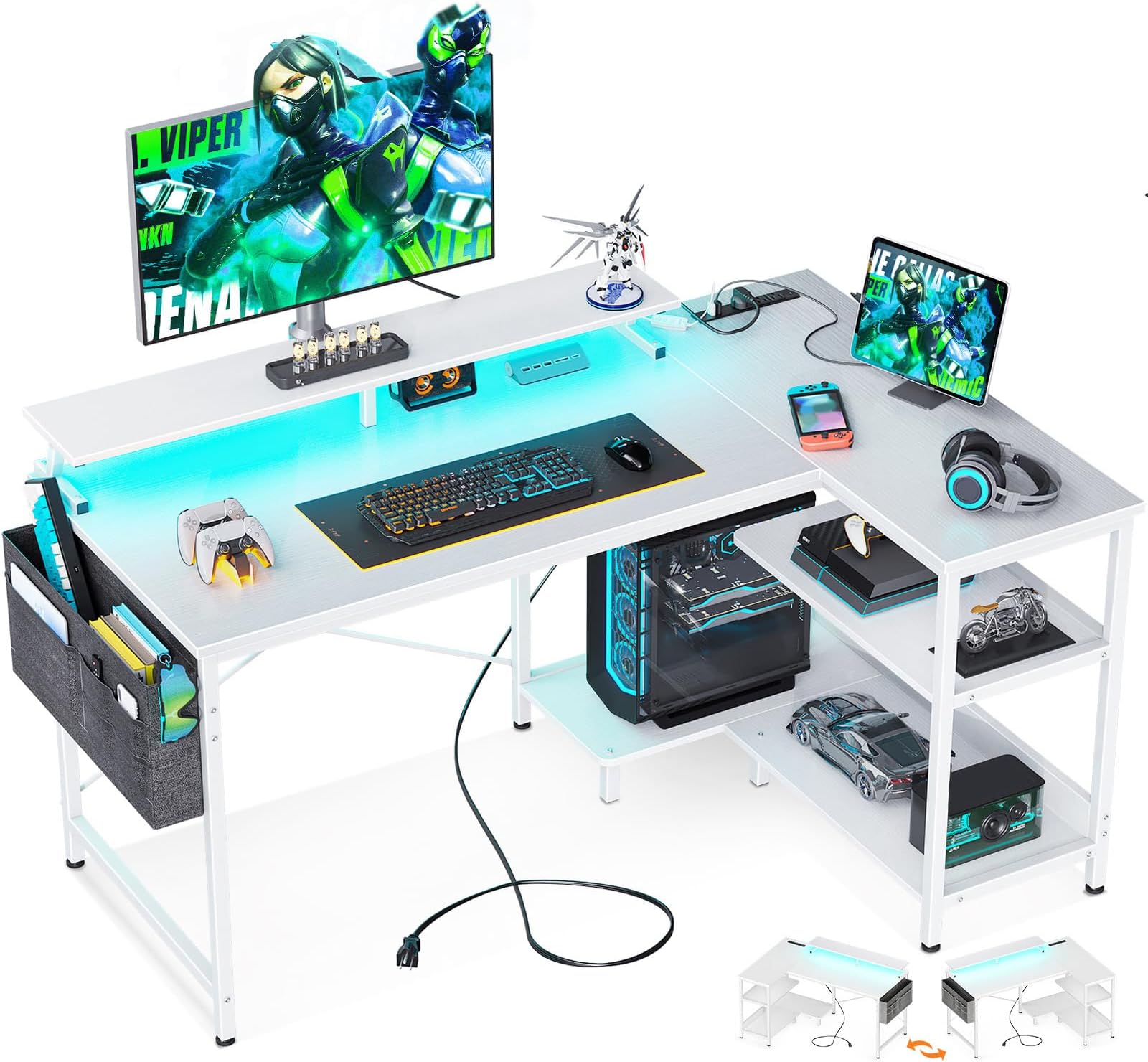 Amazon.com: Aheaplus L Shaped Desk with Outlet and USB Charging Ports ...