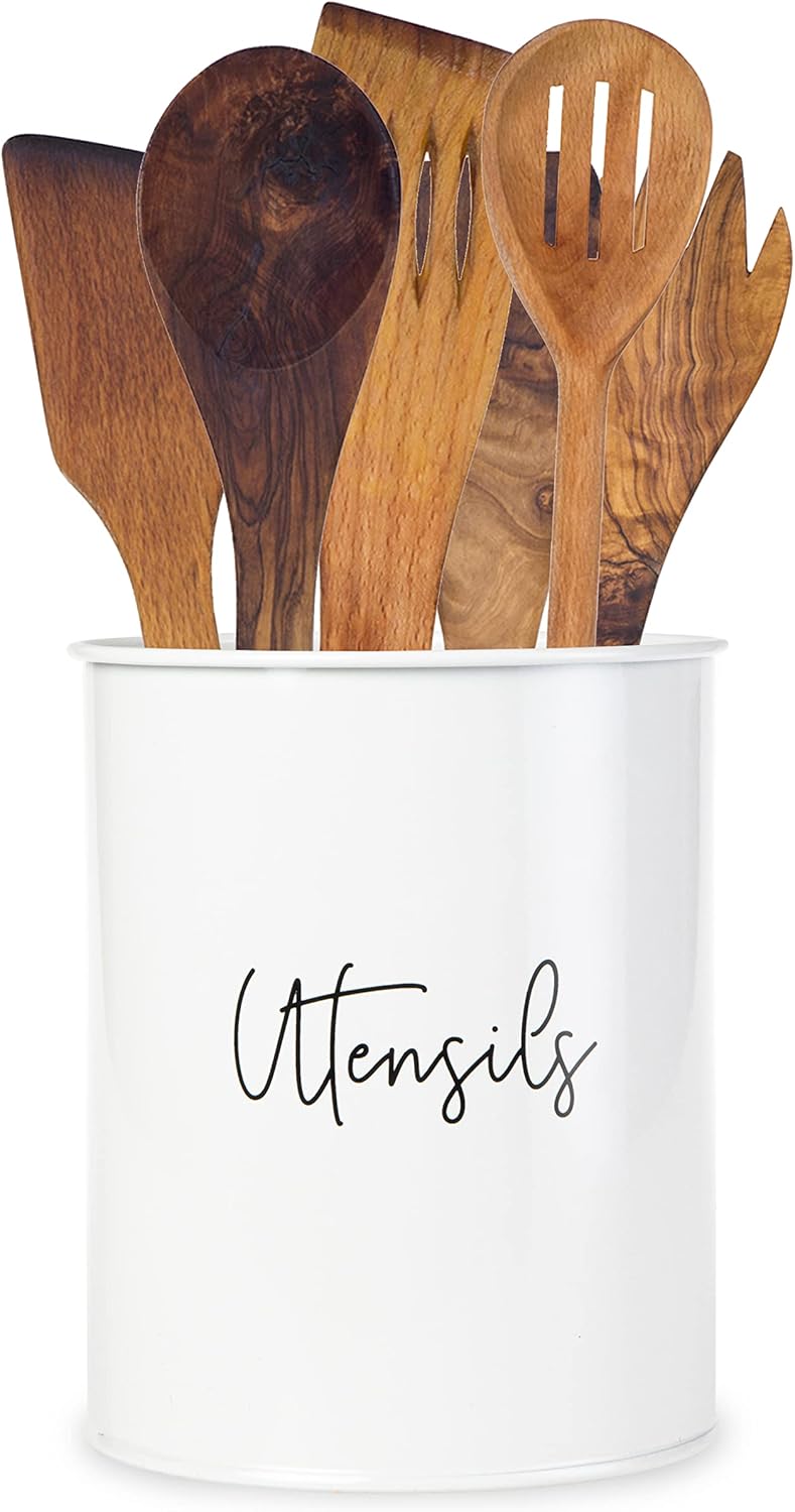 Amazon.com: Ilyapa White Utensils Holder, Farmhouse Design, Countertop ...