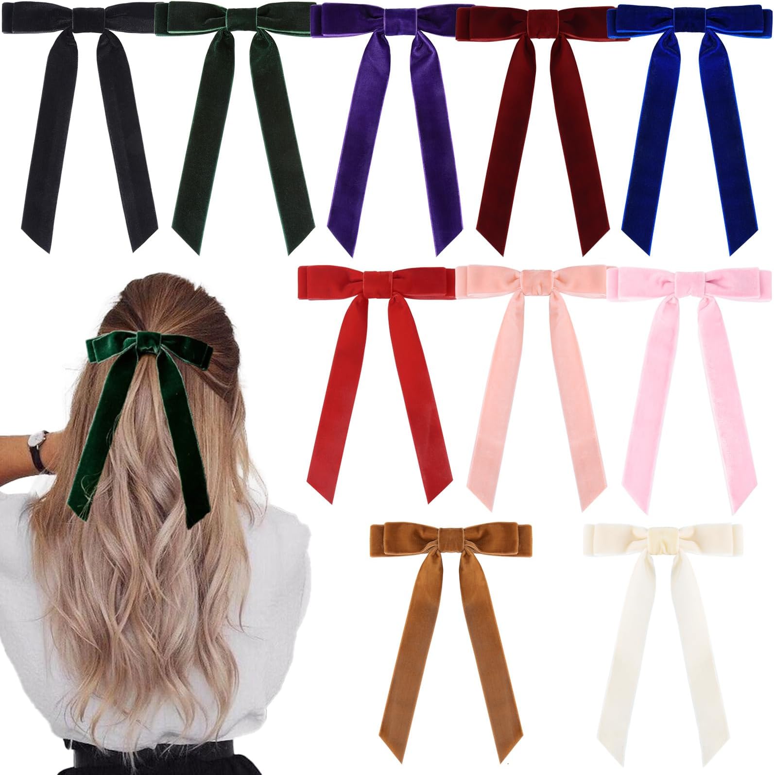 Amazon.com : 2PCS Black Velvet Hair Bows Hair Clips 5" Big Fall ...