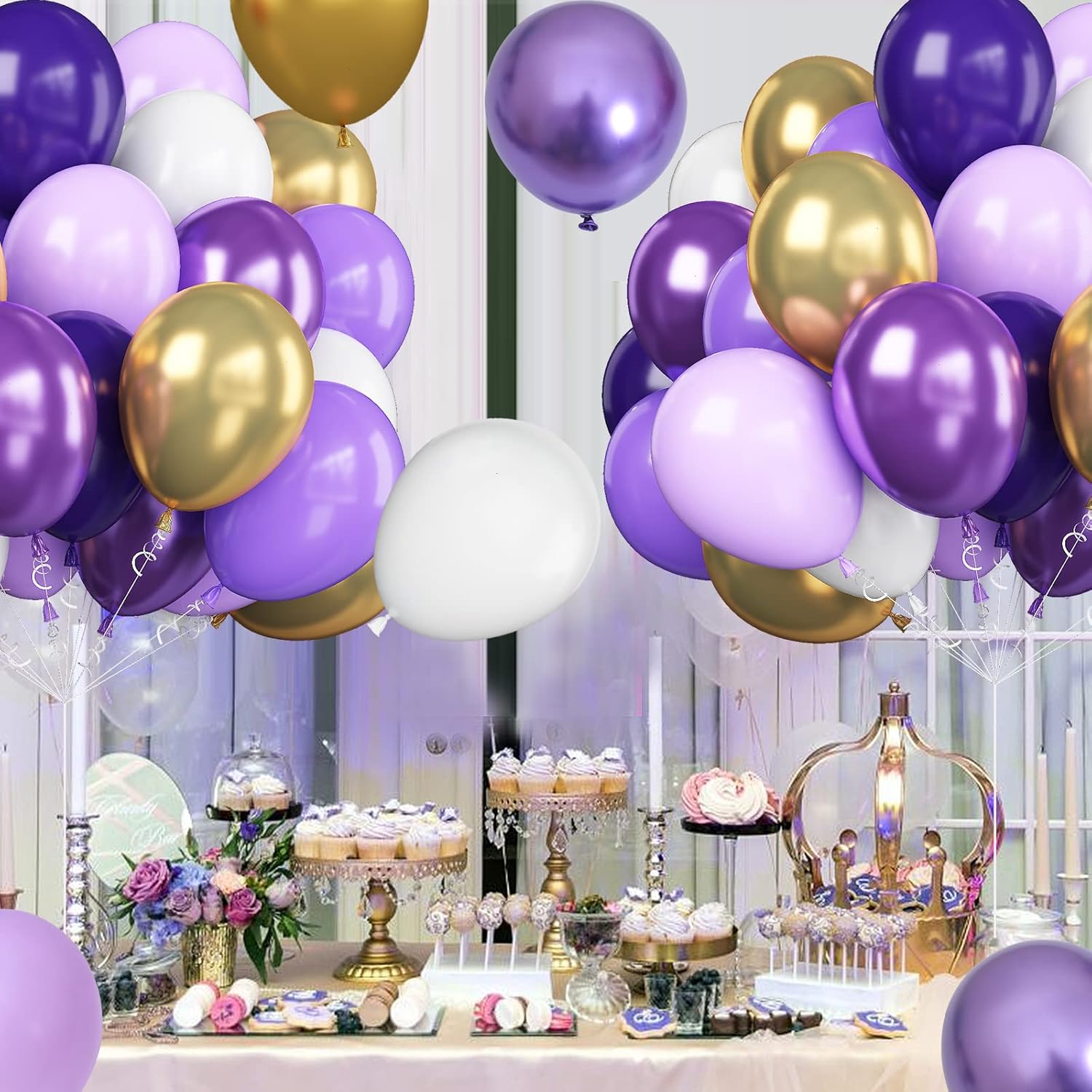 Globos morados y dorados, 50 globos morados dorados y blancos de 12 ...