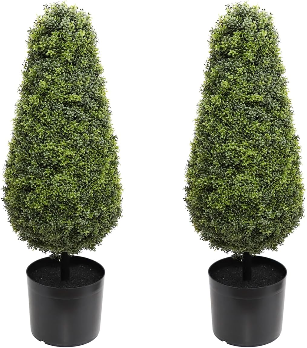 27inch Artificial Boxwood Topiary Tree Set of 2, Faux Boxwood Tree ...
