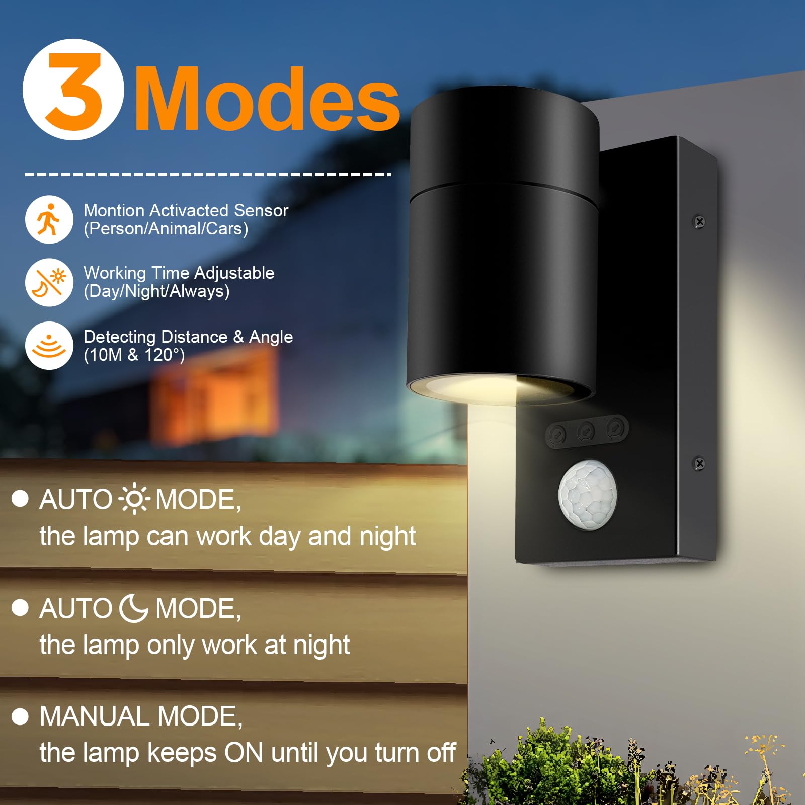 Kerry Outside Wall Lights with Sensor, IP65 Waterproof Downward Outdoor ...