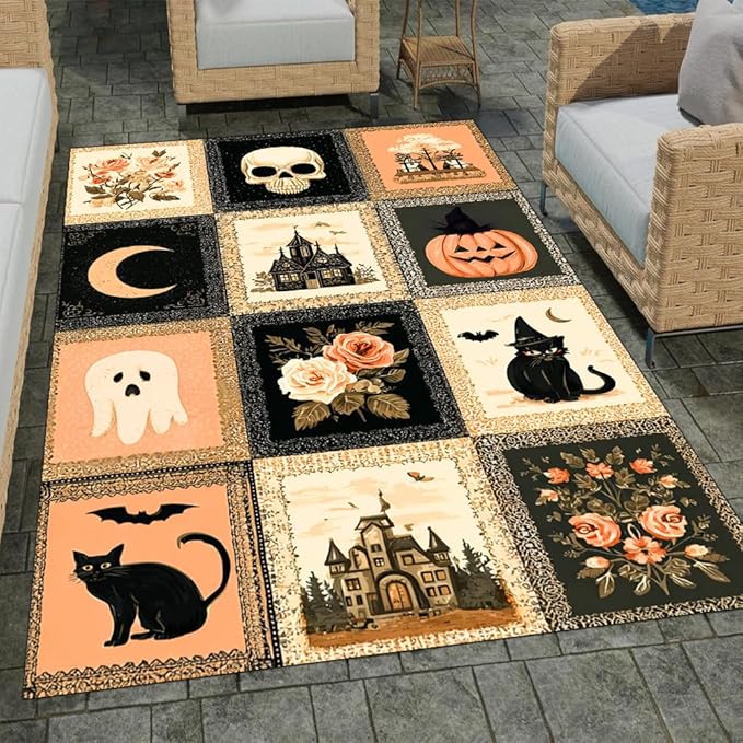 Amazon.com: Halloween Spooky Pumpkin Area Rug Decor, Custom Horror Rug ...