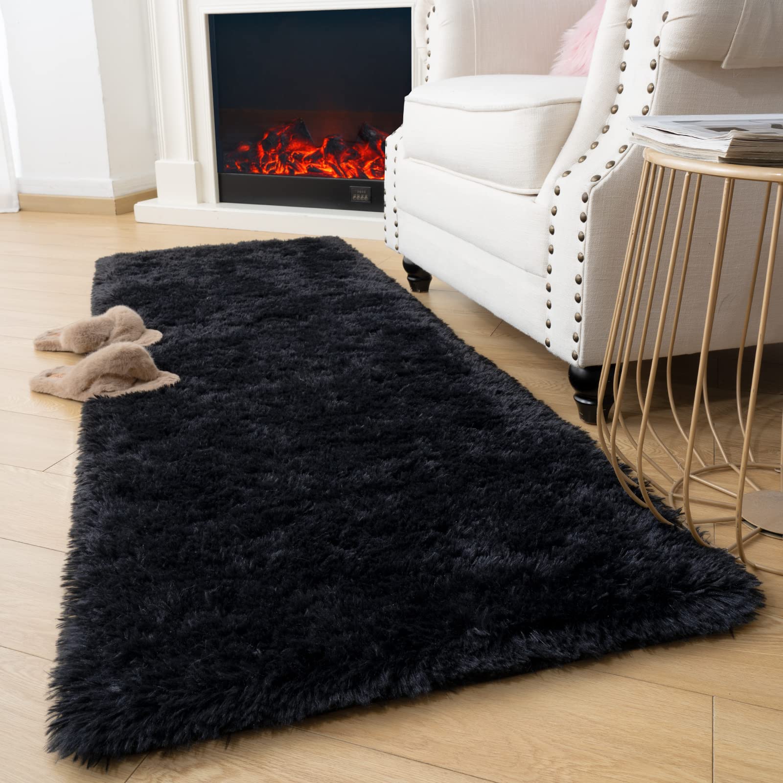 Snapklik.com : QXKAKA 2x6 Black Fluffy Area Rugs For Bedroom Living ...