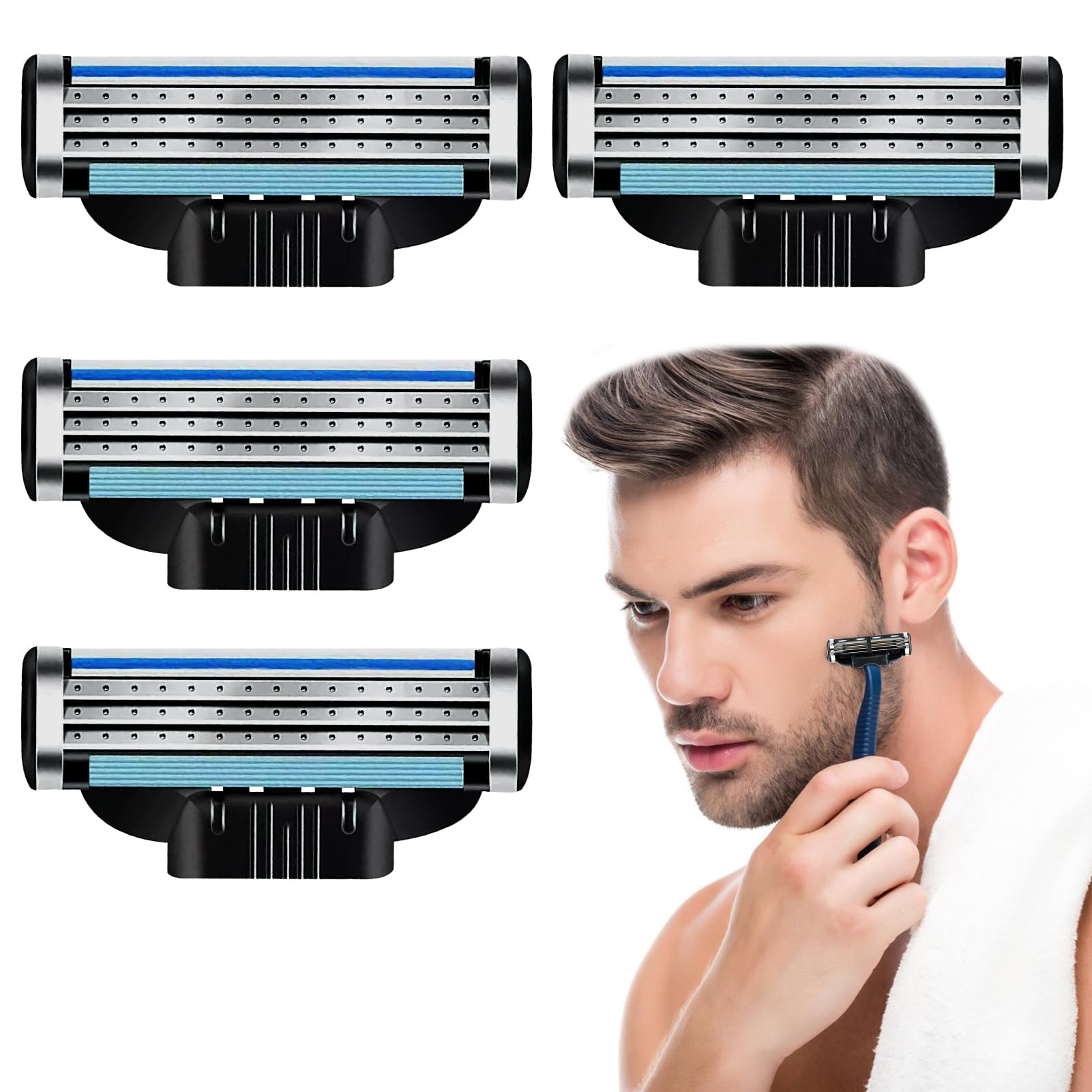 4 Pcs Razor Blades Refills, Men's 3-Layer Refills Replacement Blade ...