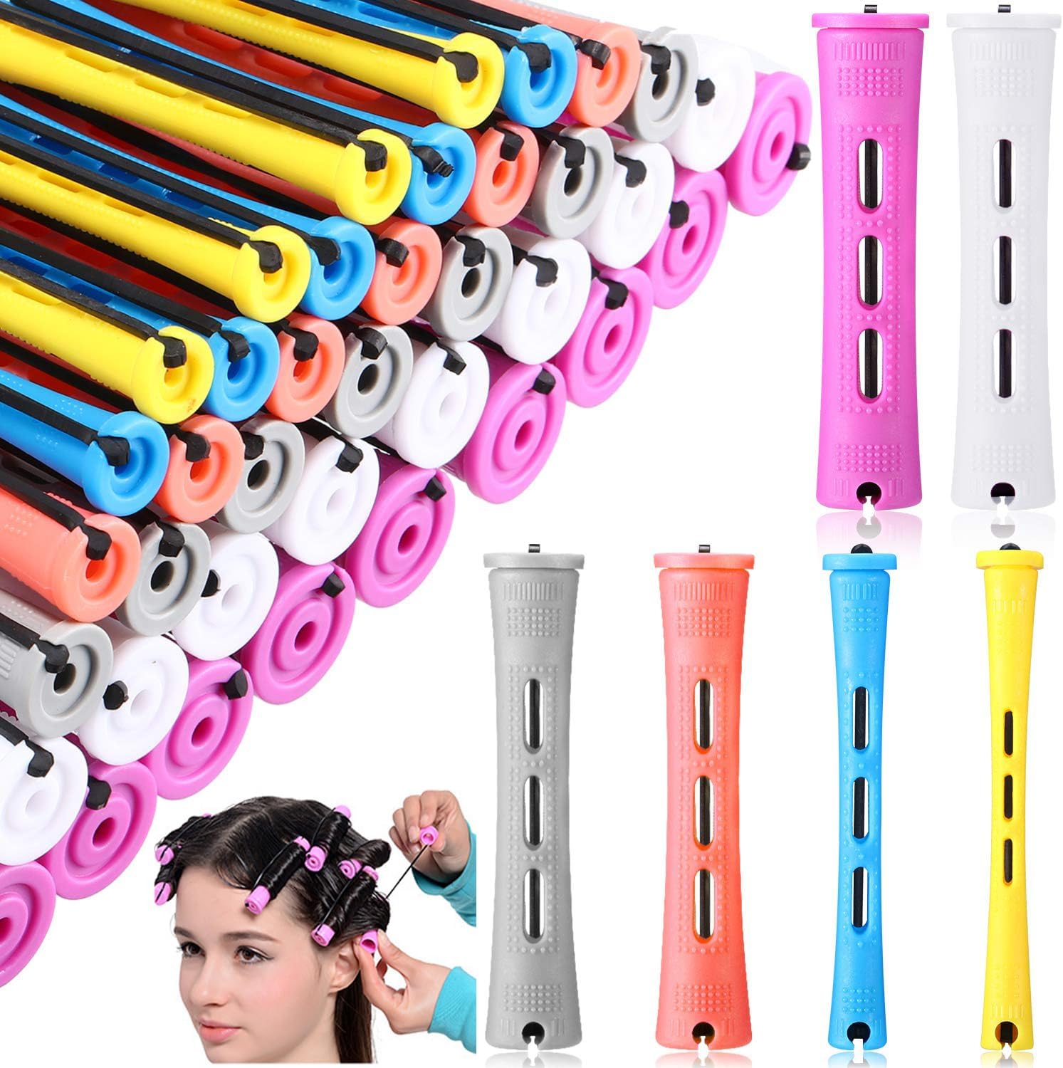 60 Pcs Hair Perm Rods Set Short Plastic Perming Rods Cold Wave Rods, 6 ...