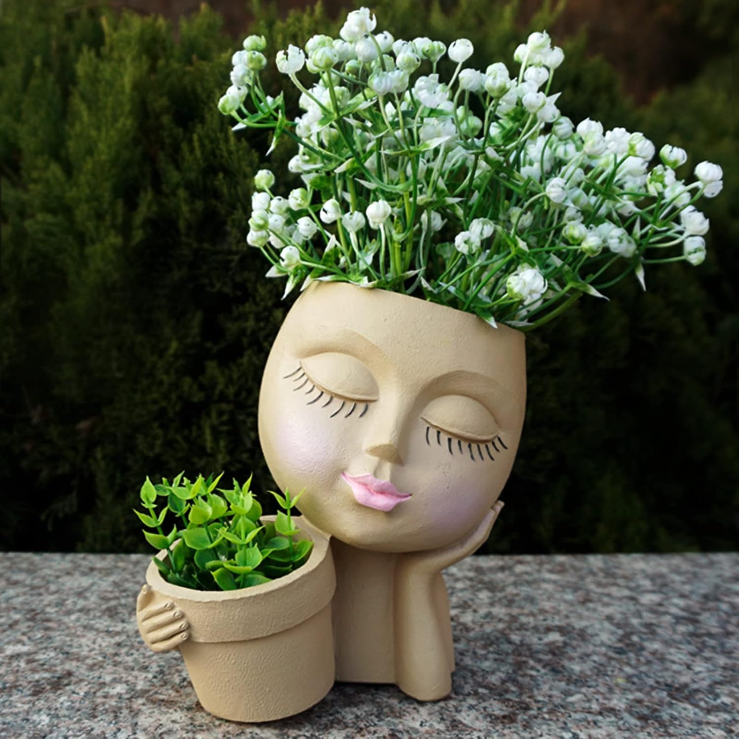 Amazon.com : Snowa 2 in 1 Face Flower Pot, Resin Succulent Planter ...