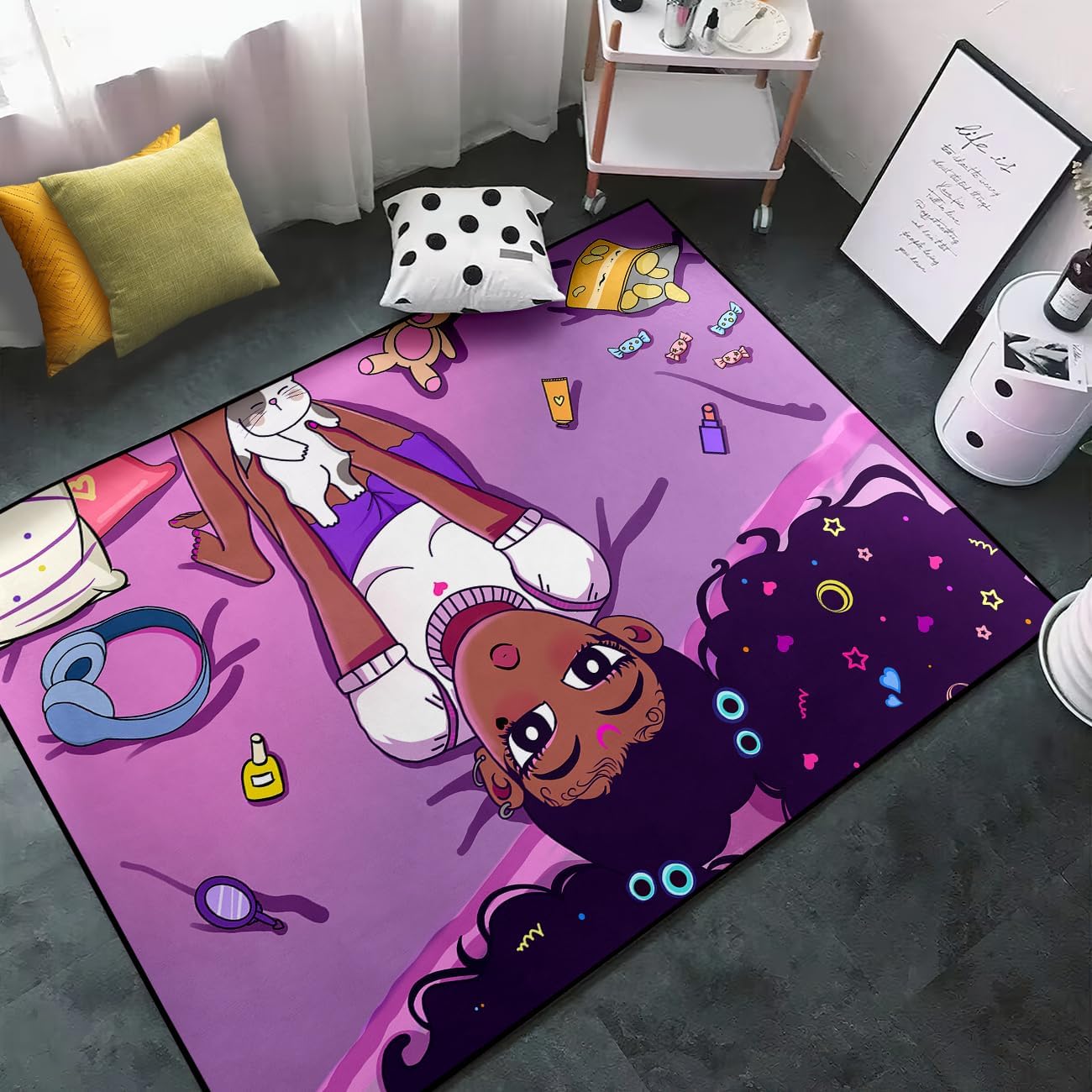 Amazon.com: Purple Lovely Black Girls Rug Girls Teens Bedroom Carpet ...