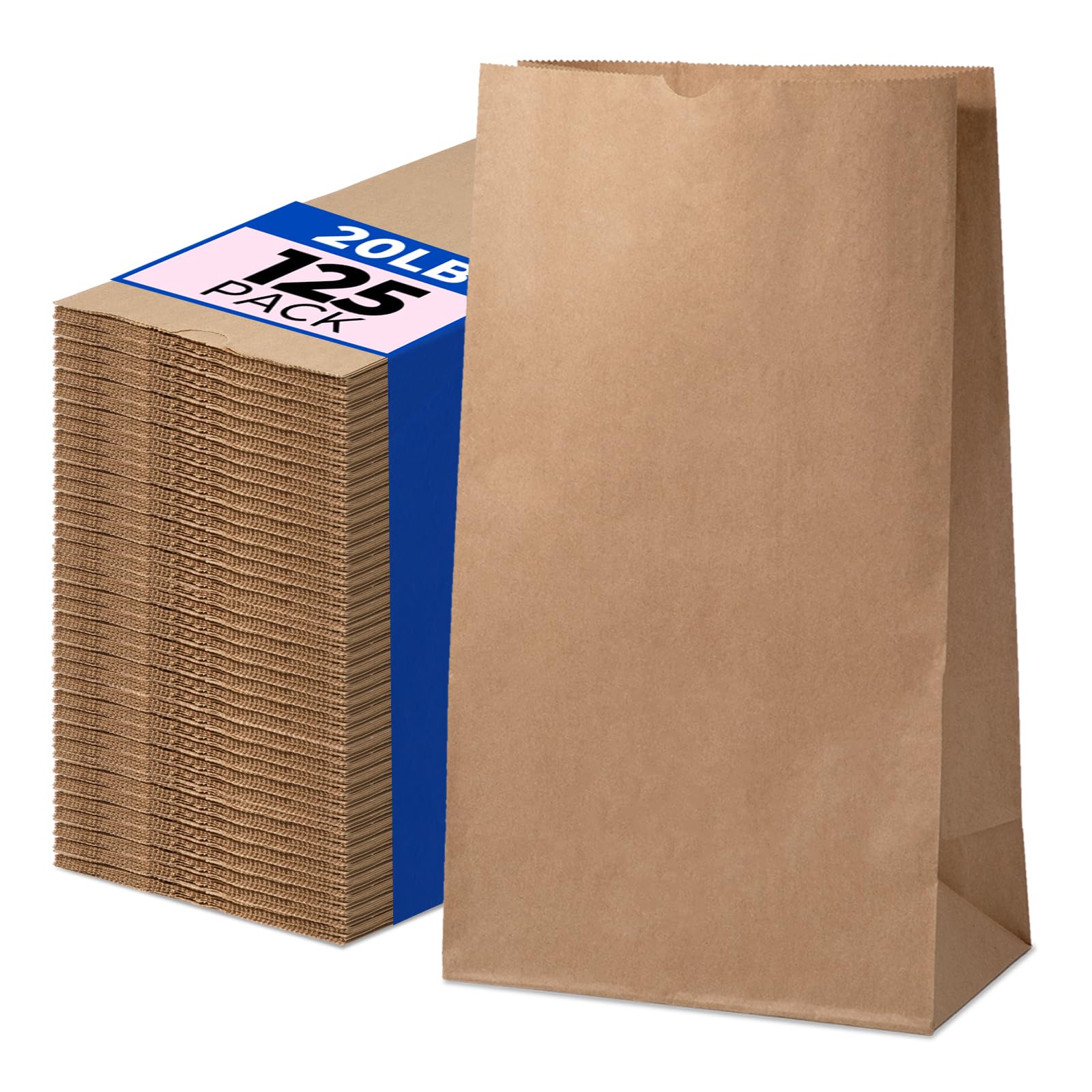 Amazon.com: Fit Meal Prep 125 Pack 20 lb Large Brown Paper Bags, 16 x 8 ...